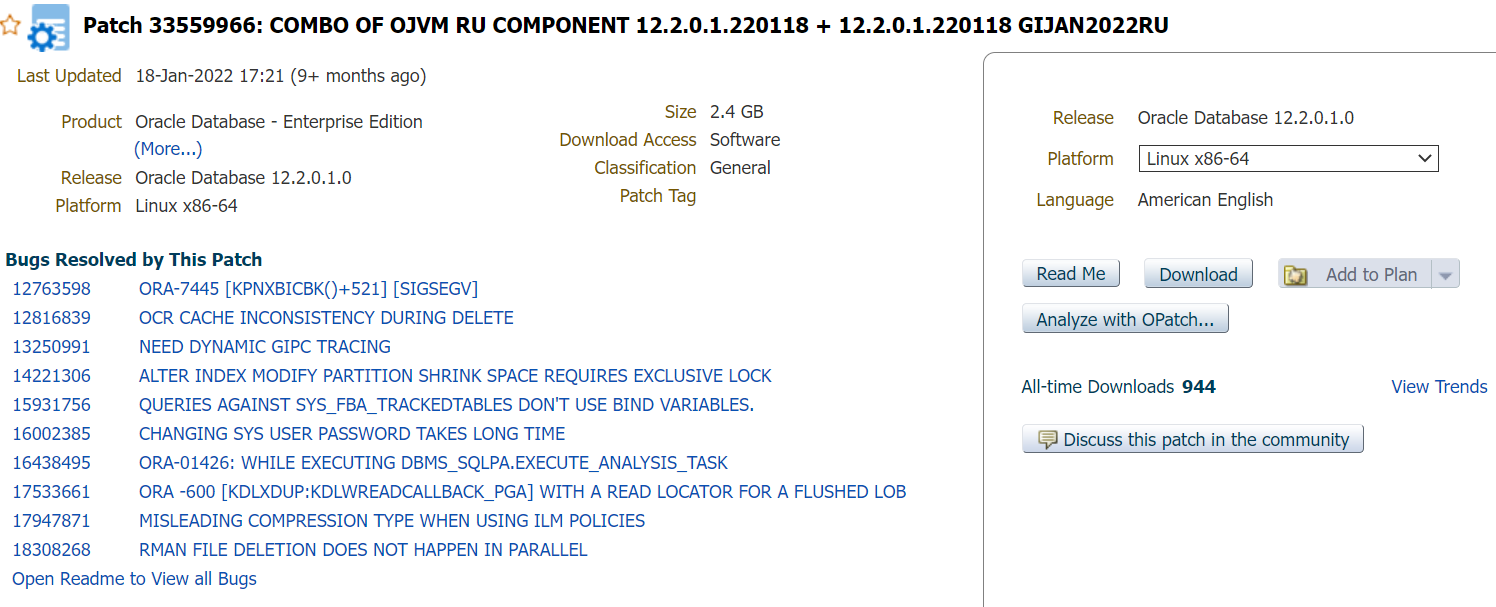 Oracle 2022 年第四季度补丁发布 11.2.0.4 12.2.0.1 12.1.0.2 19c 19.17 等版本最新PSU信息 ...